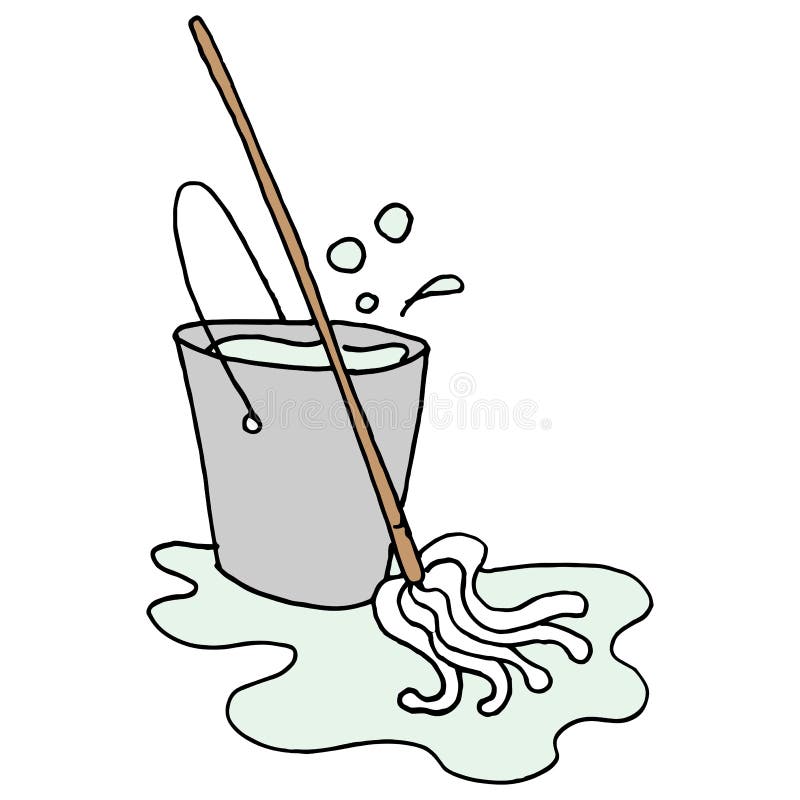 Zwabber En Emmer Zeepachtig Water Vector Illustratie - Illustration of ...