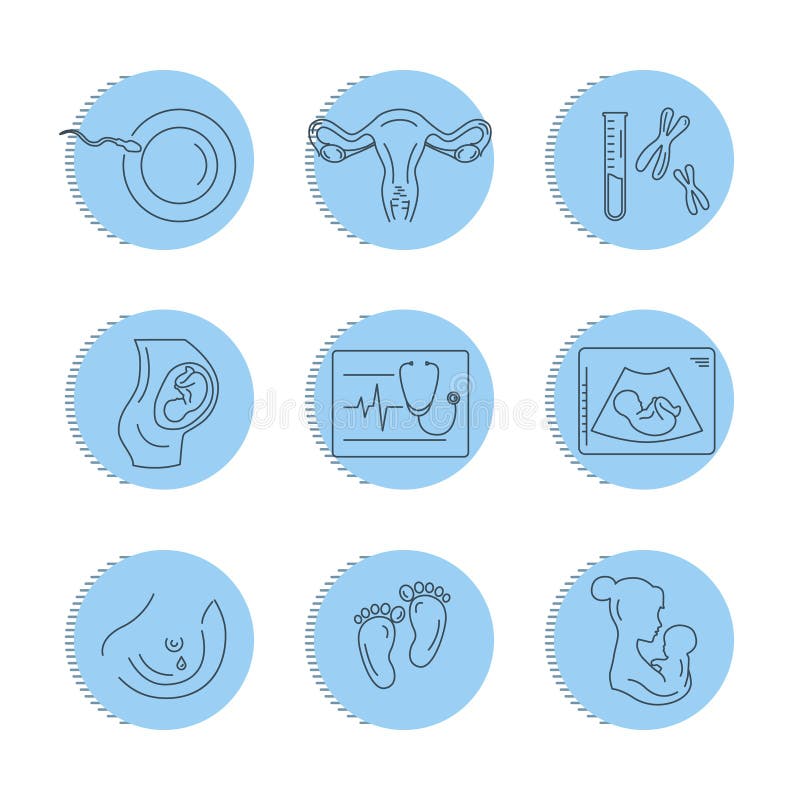 Zwangerschap En Bevalling Vectorlijnpictogrammen Vector Illustratie ...