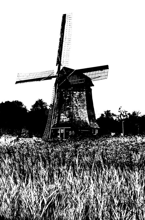 Zwart-wit Silhouet Van Nederlandse Windmolen Redactionele Afbeelding ...