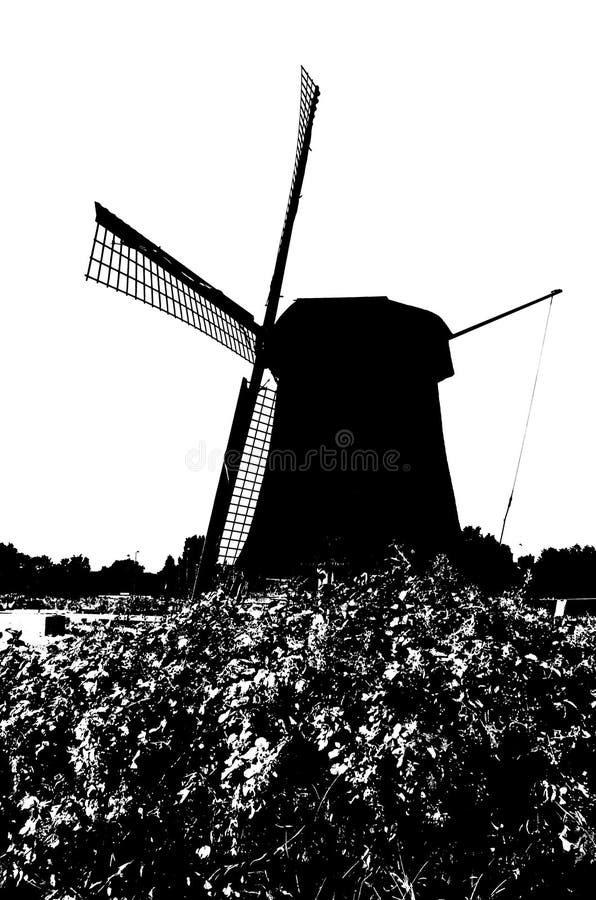 Zwart-wit Silhouet Van Nederlandse Windmolen Redactionele Afbeelding ...