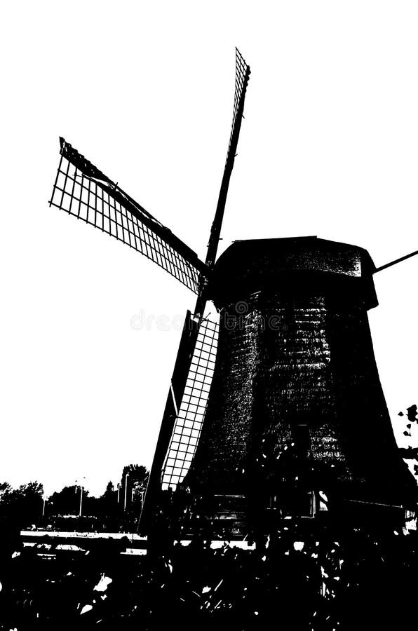 Zwart-wit Silhouet Van Nederlandse Windmolen Redactionele Foto ...