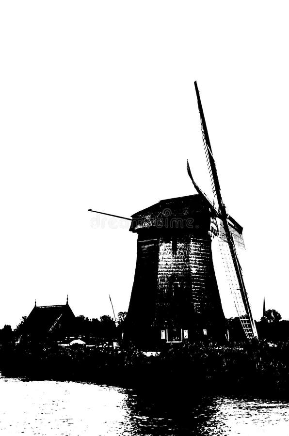 Zwart-wit Silhouet Van Nederlandse Windmolen Redactionele Foto ...