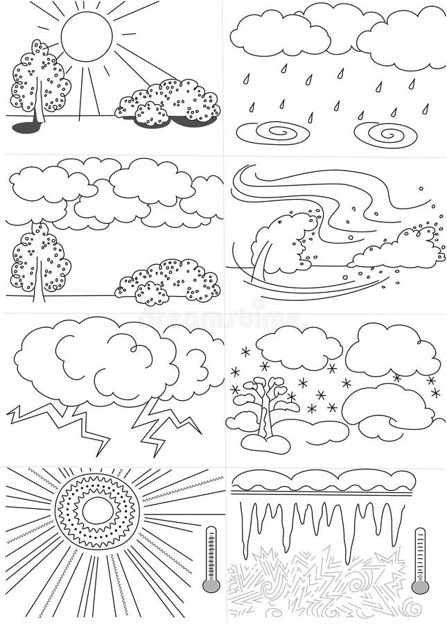 Zwart-witte soorten weer vector illustratie. Illustration of seizoen ...