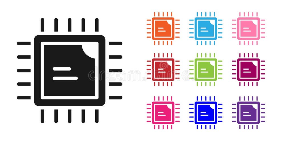 Zwarte Computerprocessor Met Microcircuits Cpu-pictogram Geïsoleerd Op ...