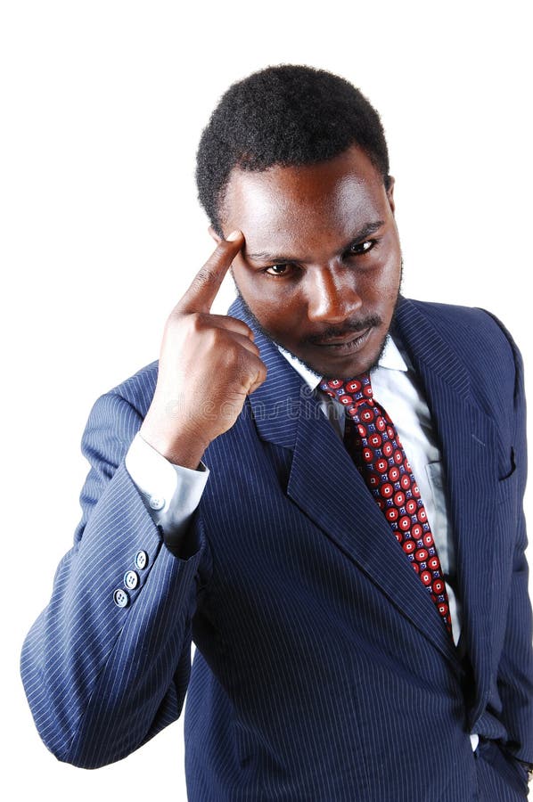 Zwarte Mens Met Vinger Op Hoofd. Stock Afbeelding - Image of studio ...