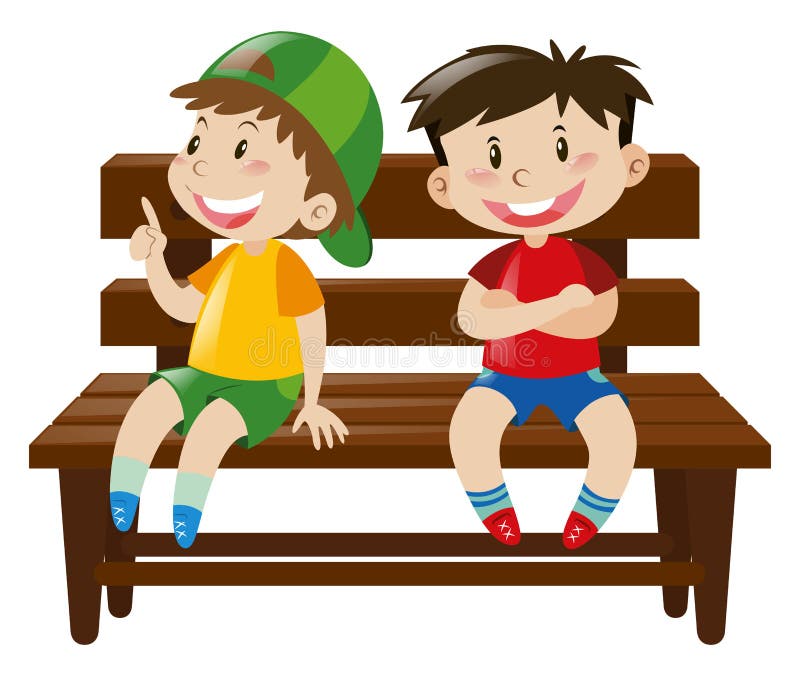 Zwei Jungen, Die Auf Bank Sitzen Vektor Abbildung - Illustration von ...