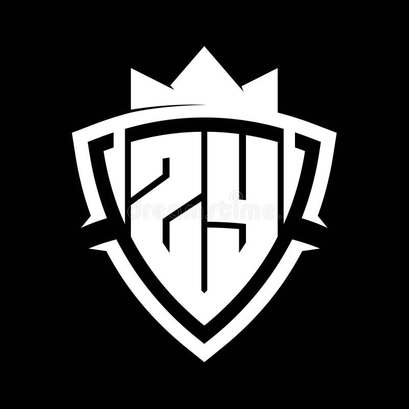 ZY Letter Monogram with Triangle Curve Shield Shape with Crown White ...