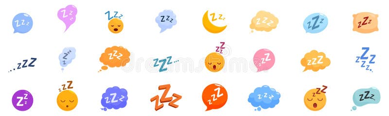 Zzz Sleep Snore Icons Set. Sleeping Emojis and Speech Bubbles Showing ...