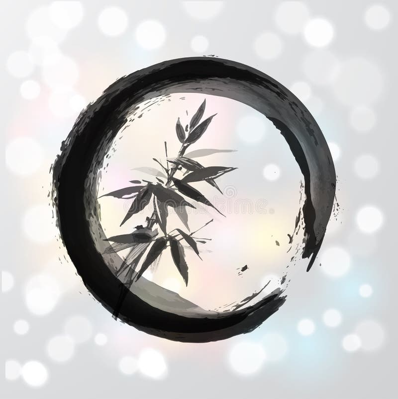 Árvore De Bambu No Círculo No Sumi-e Do Estilo Japonês Ilustração do ... Árvore De Bambu No Círculo No Sumi-e Do Estilo Japonês Ilustração do ...
