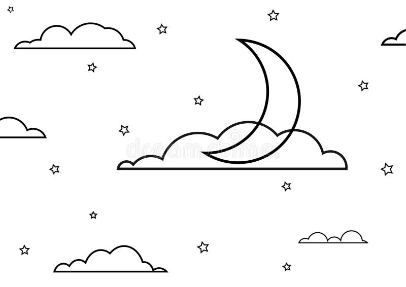 Étoiles Et Nuages Audacieux De Dataset Demi Lune Vecteur Illustration