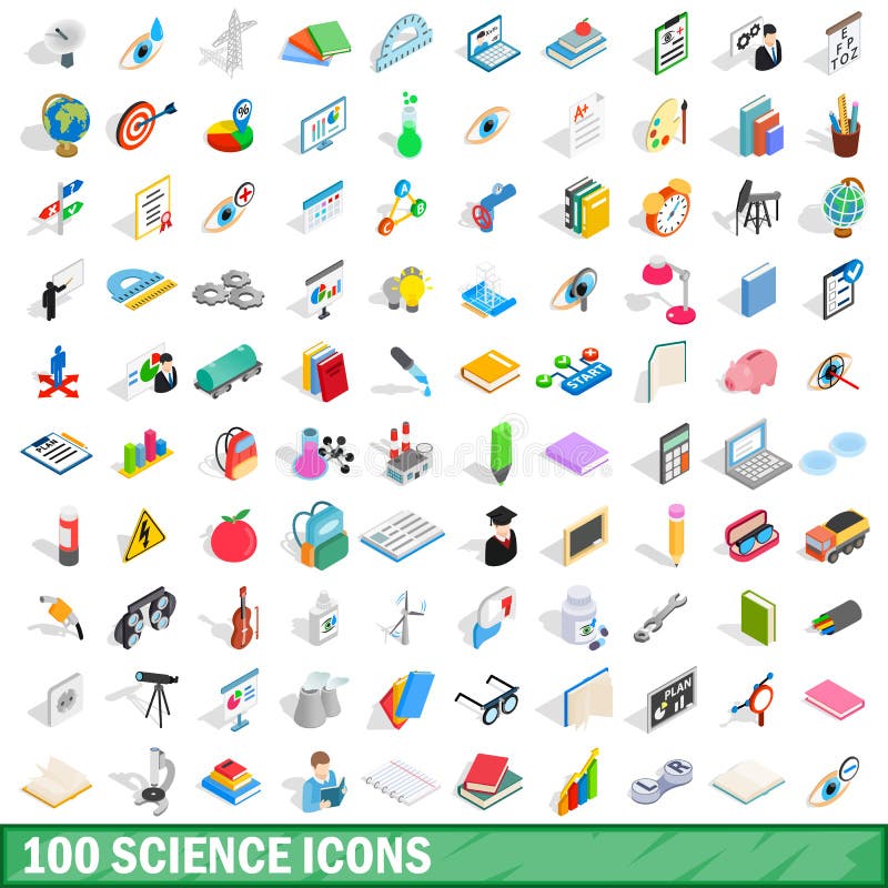 100 ícones Ajustados Da Ciência Estilo 3d Isométrico Ilustração Do