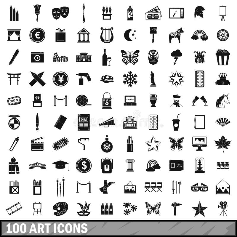 100 ícones Ajustados Estilo Simples Da Arte Ilustração Do Vetor