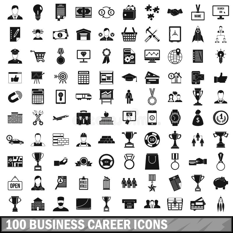 100 ícones Ajustados Estilo Simples Da Carreira Do Negócio Ilustração