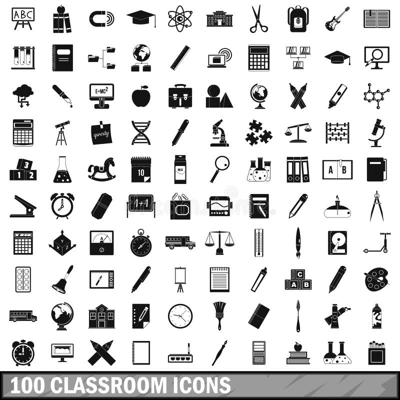 100 ícones Ajustados Estilo Simples Da Sala De Aula Ilustração Do