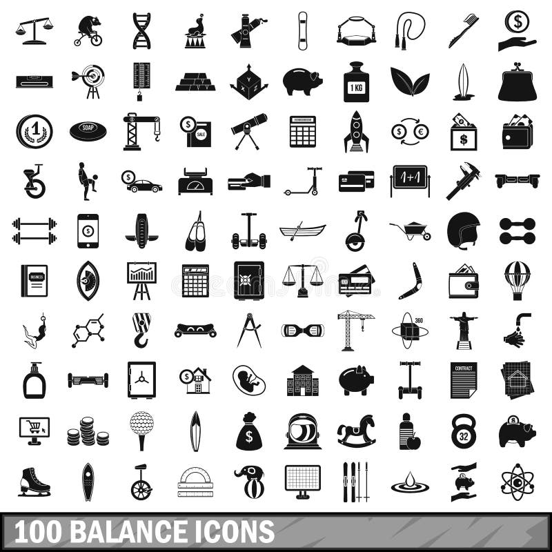 100 ícones Ajustados Estilo Simples Do Equilíbrio Ilustração Do Vetor