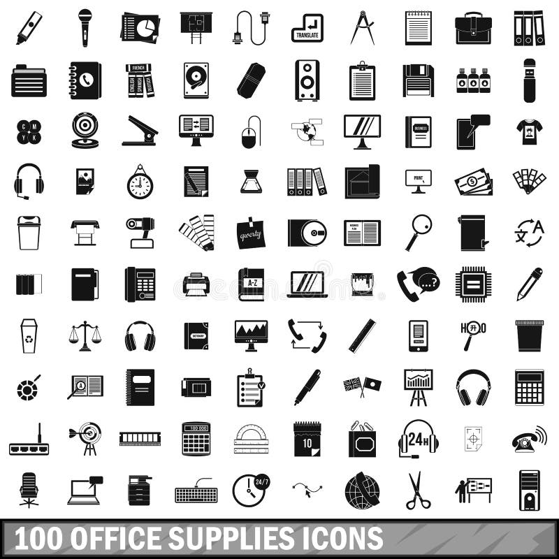 100 ícones Ajustados Estilo Simples Dos Materiais De Escritório