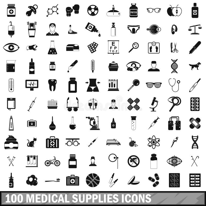 100 ícones Ajustados Estilo Simples Dos Subministros Médicos