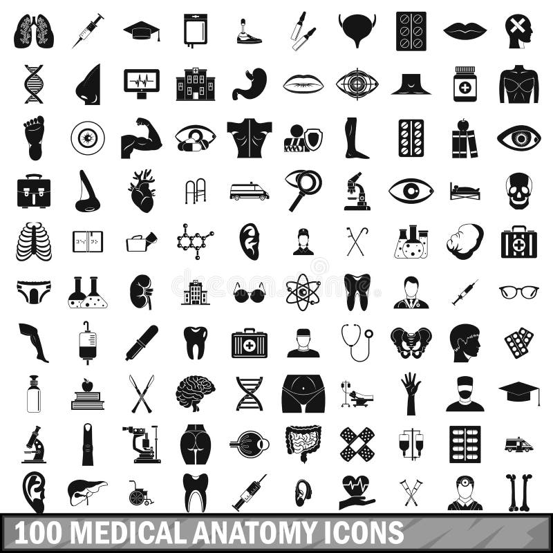 100 ícones Médicos Ajustados Estilo Simples Da Anatomia Ilustração Do