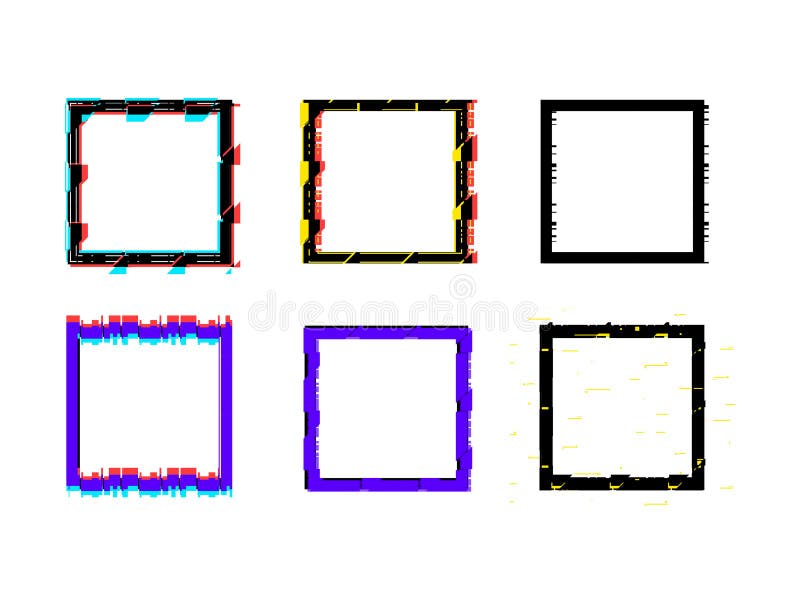 Glitch Square Frame. Trendy Glitched Squares Shapes, Abstract Dynamic Geometry Frames with Noise ...