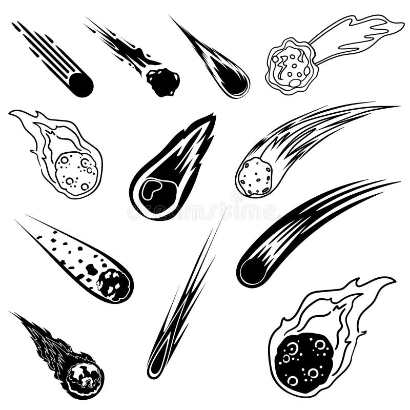 вектор значков кометы. знак иллюстрации астероида. символ метеорита. логотип. Иллюстрация ...