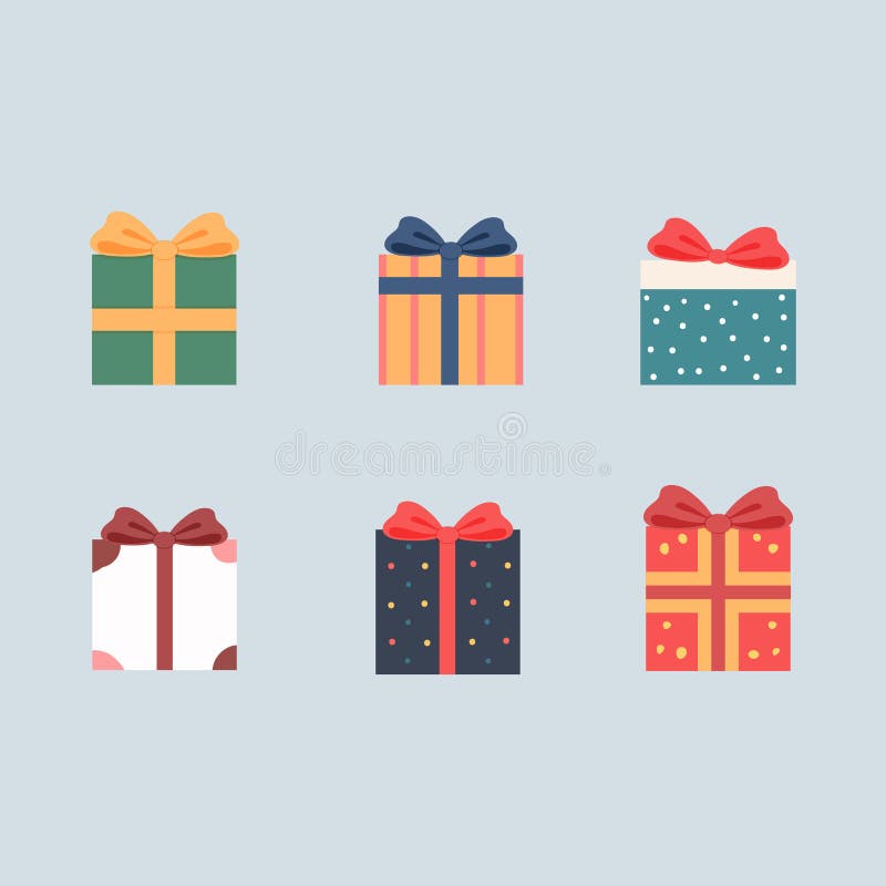 Gift Box Set. Vector Illustration in Flat Style. Isolated on Blue Background. Stock Vector ...