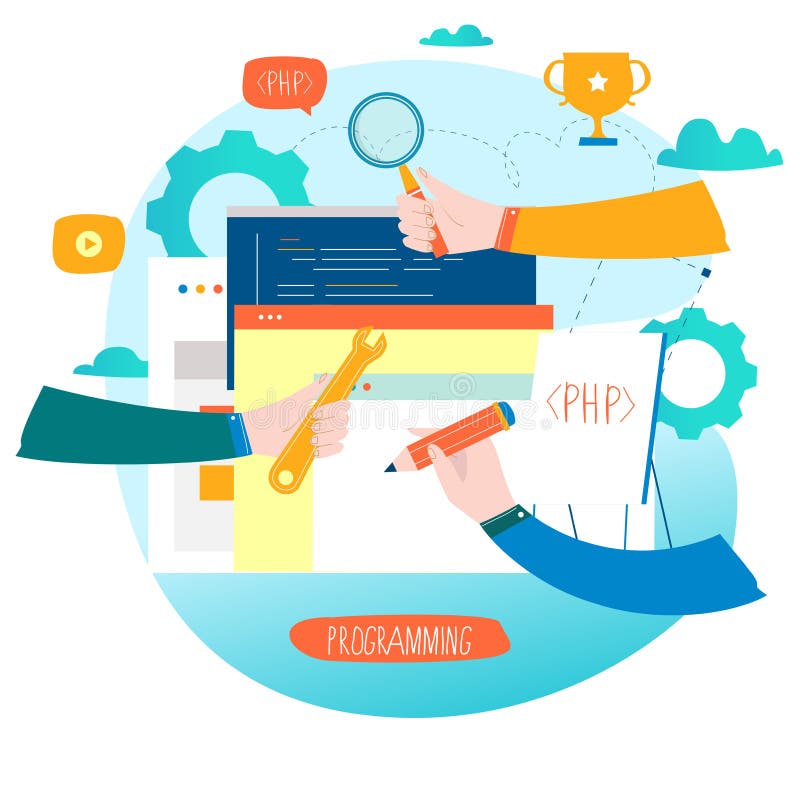 Coding, Programming, Website and Application Development Flat Vector Illustration Design for ...