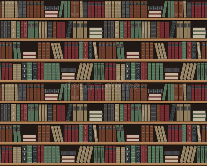 Книжные полки с книгами Безшовная фон Древние книги на полках