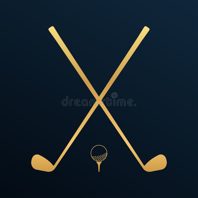 Golf Icon Crossed Golf Clubs Or Sticks With Ball On Tee Vector