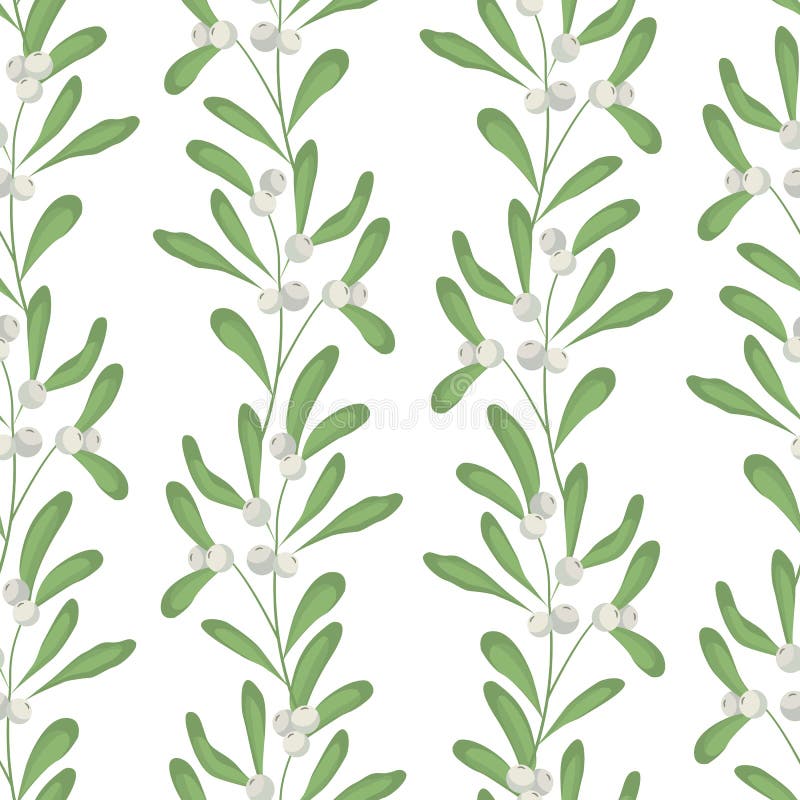 Vector Seamless Pattern with Vertical Mistletoe Branches. Stock Vector - Illustration of berries ...