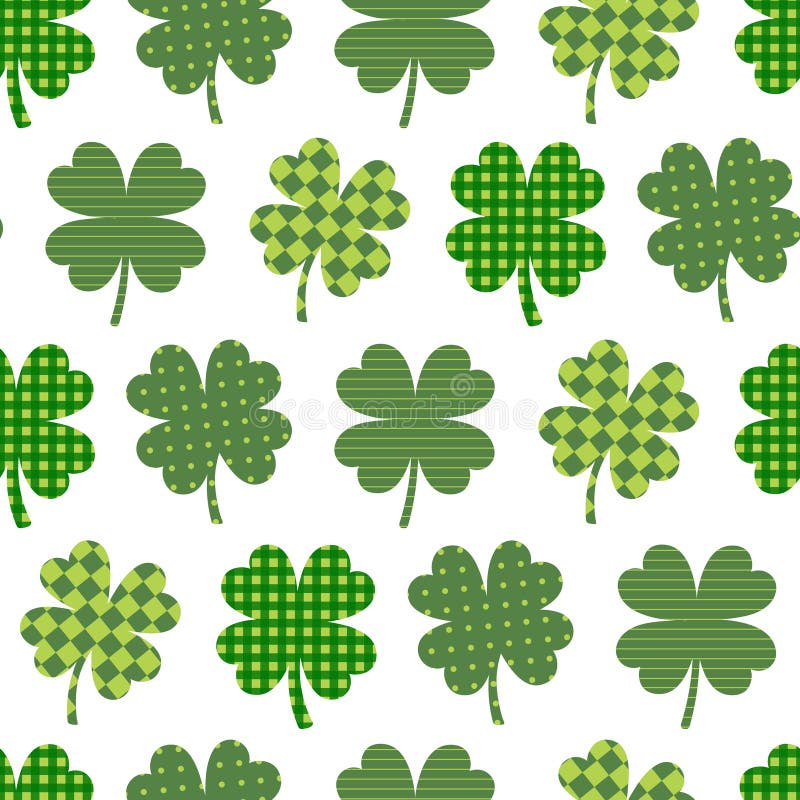 Seamless Pattern St Patricks Day Clover Leopard and Checkered. Shamrock Ornament Vector ...