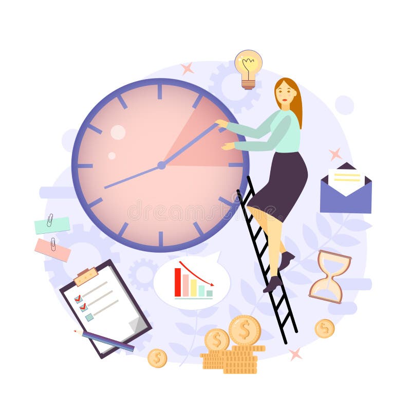 Productivity Vector Illustration. Watch. Effective Time Management Elements for Your Design ...
