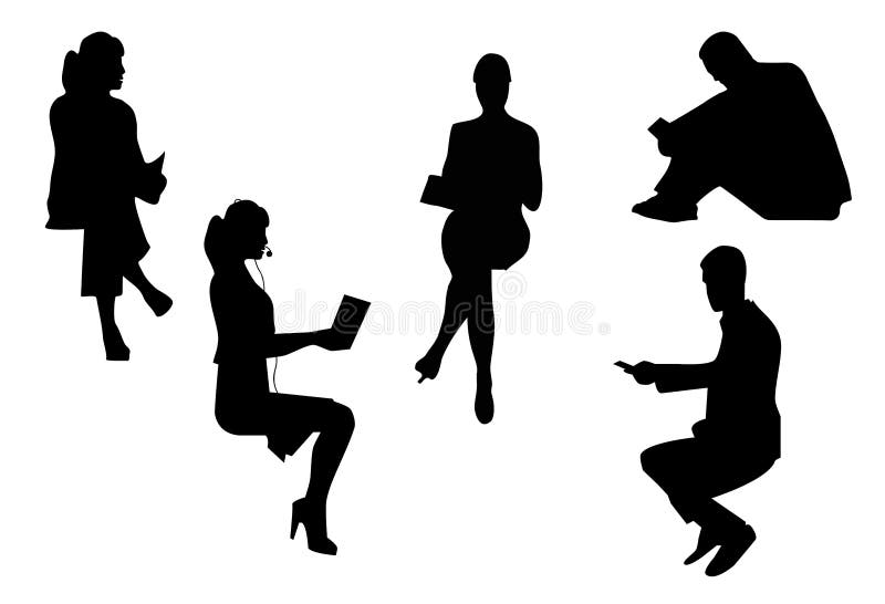 People Seated Outdoor Silhouettes Set 7 Stock Illustration