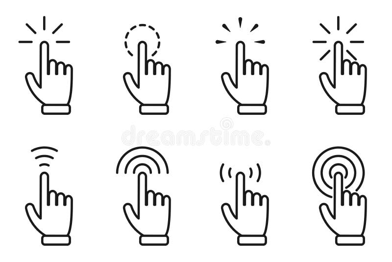 Pointer Hand Click Icon Set. Website Clicking Cursor, Finger Arrows with Click Effect. Web ...