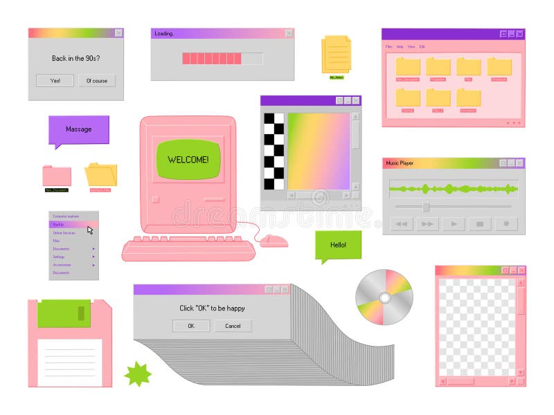Set of Retro User Interface Elements. Old Computer 90s Concept Stock Vector - Illustration of ...