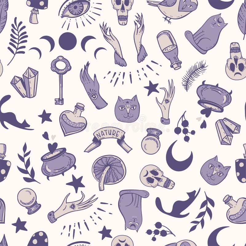 Vintage Vector Magic Seamless Pattern. Witchcraft Wallpaper Stock Vector - Illustration of ...