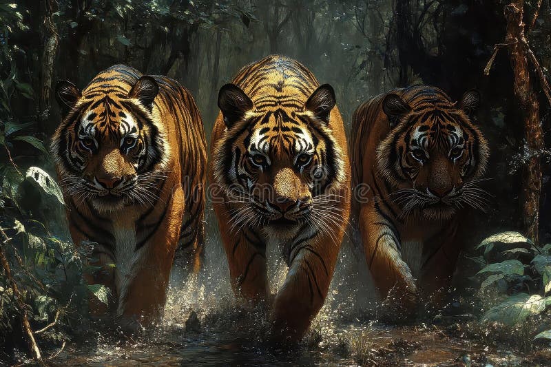 3 тигра Красный цвет, бирюза и черные тигры Иллюстрация вектора - иллюстрации насчитывающей ...