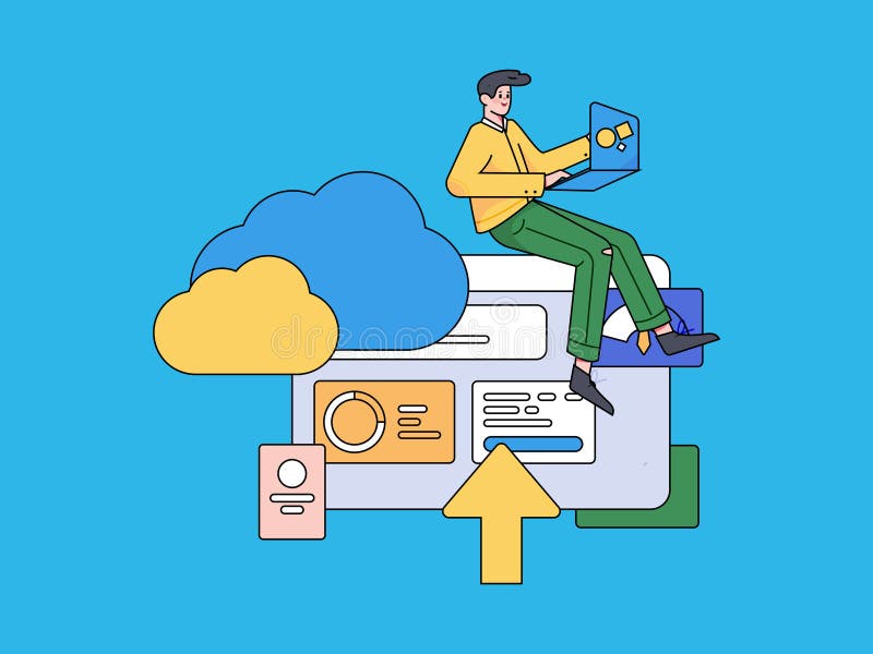 Business Collaboration Cloud Computing Flat Vector Concept Operation Hand Drawn Illustration ...