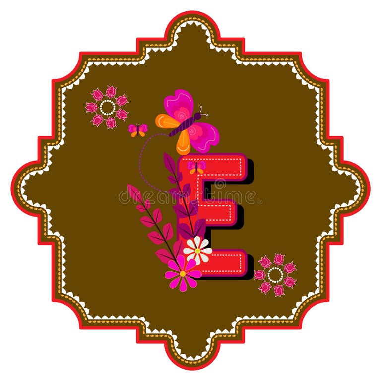 字母E 字母e标签 蝴蝶花型 布条的莲花和民族图案框标矢量 向量例证 - 插画 包括有 模式, 急性: 176335592