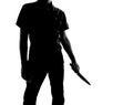 Silhouette Of A Man With A Knife Through The Glass Door Royalty-Free ...