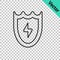 Black Line Lightning and Shield Icon Isolated on Transparent Background ...