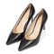 Black Women S Classic Shoes with a Sharp Toe with Thin Heels on a White ...
