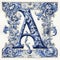 Blue Dutch Delft Style Letter a, Created with Generative AI Stock ...