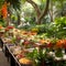 Botanical Paradise: a Reception Buffet Amidst Lush Greenery Stock Image ...
