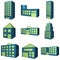 Buildings Icon Set in 3d stock illustration. Illustration of green ...