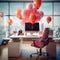 Workplace with Computer and Balloons in Modern Office Stock Image ...