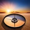 Desert with Compass in Sand in Sunny Background Stock Image - Image of ...