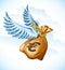 Flying Sack of Euro Money with Wings Stock Illustration - Illustration ...