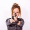 Girl pointing a gun stock photo. Image of aiming, danger - 15063632