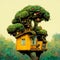 Handmade Yellow Tree House 3d Rendering Stock Illustration ...