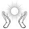 Human Hands Hold a Symbol of the Shining Sun. Stock Vector ...
